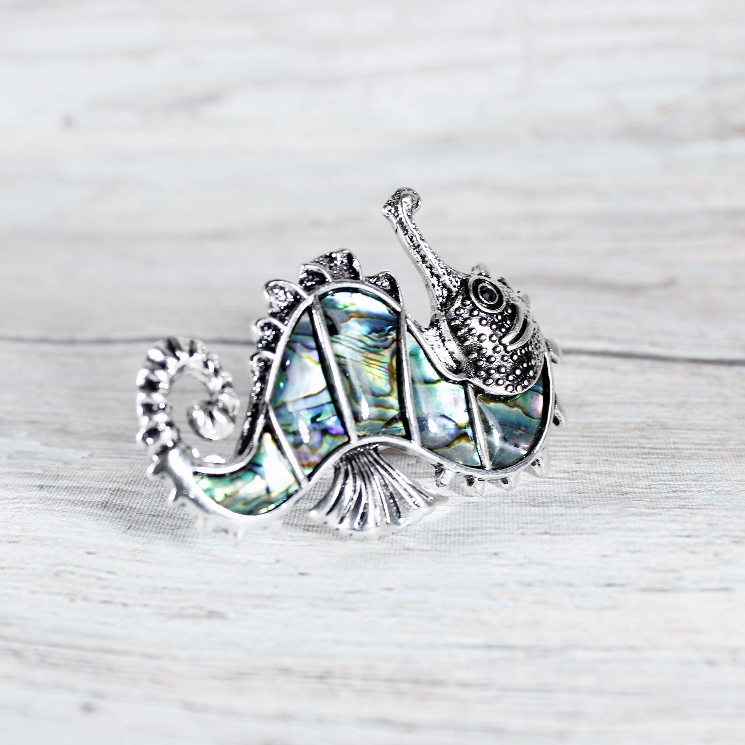 Seahorse Cabinet Knobs with Pearl in Silver for Coastal Decor - Abalone Drawer Knob