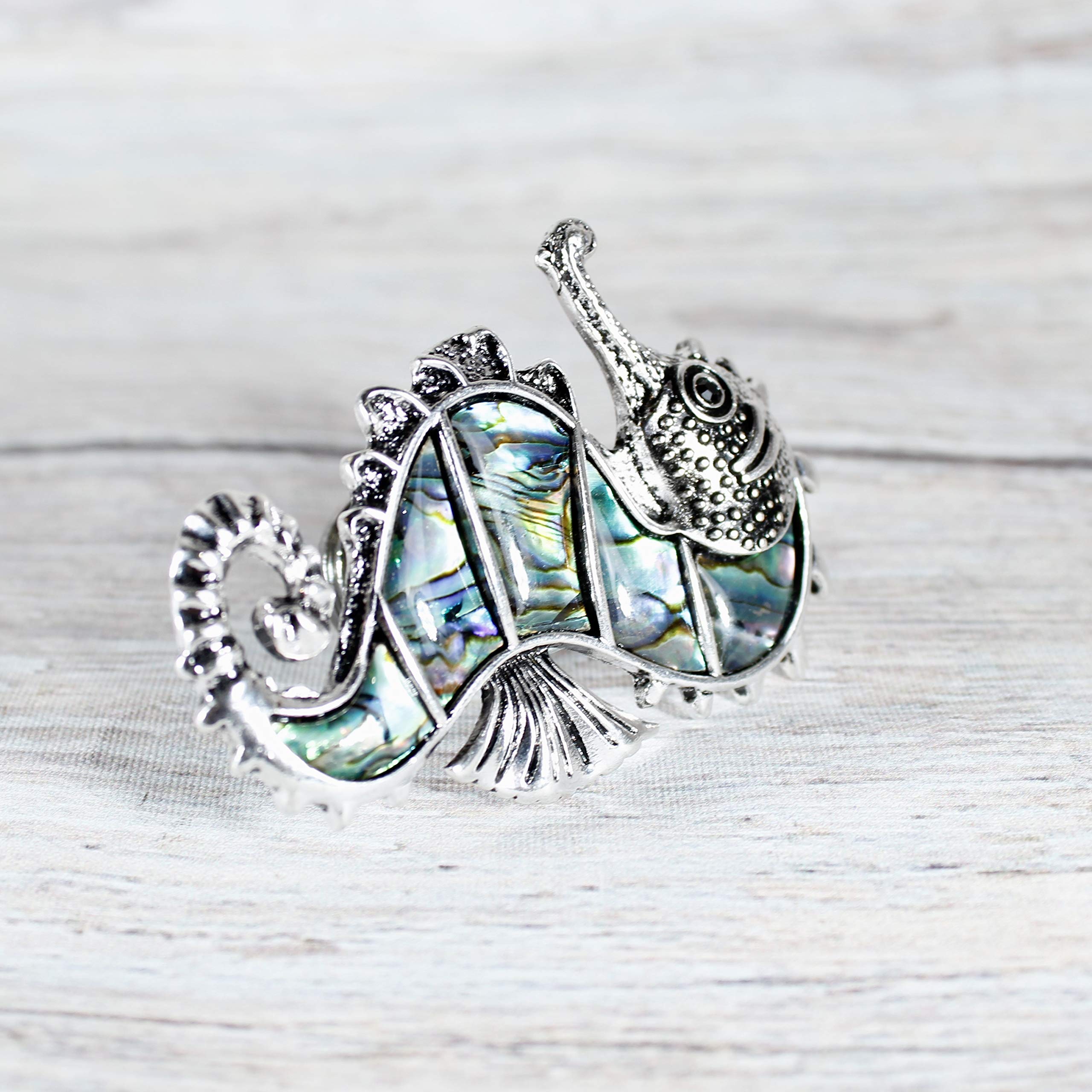 Seahorse Cabinet Knobs with Pearl in Silver for Coastal Decor - Abalone Drawer Knob