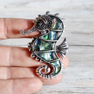 Seahorse Cabinet Knobs with Pearl in Silver for Coastal Decor - Abalone Drawer Knob