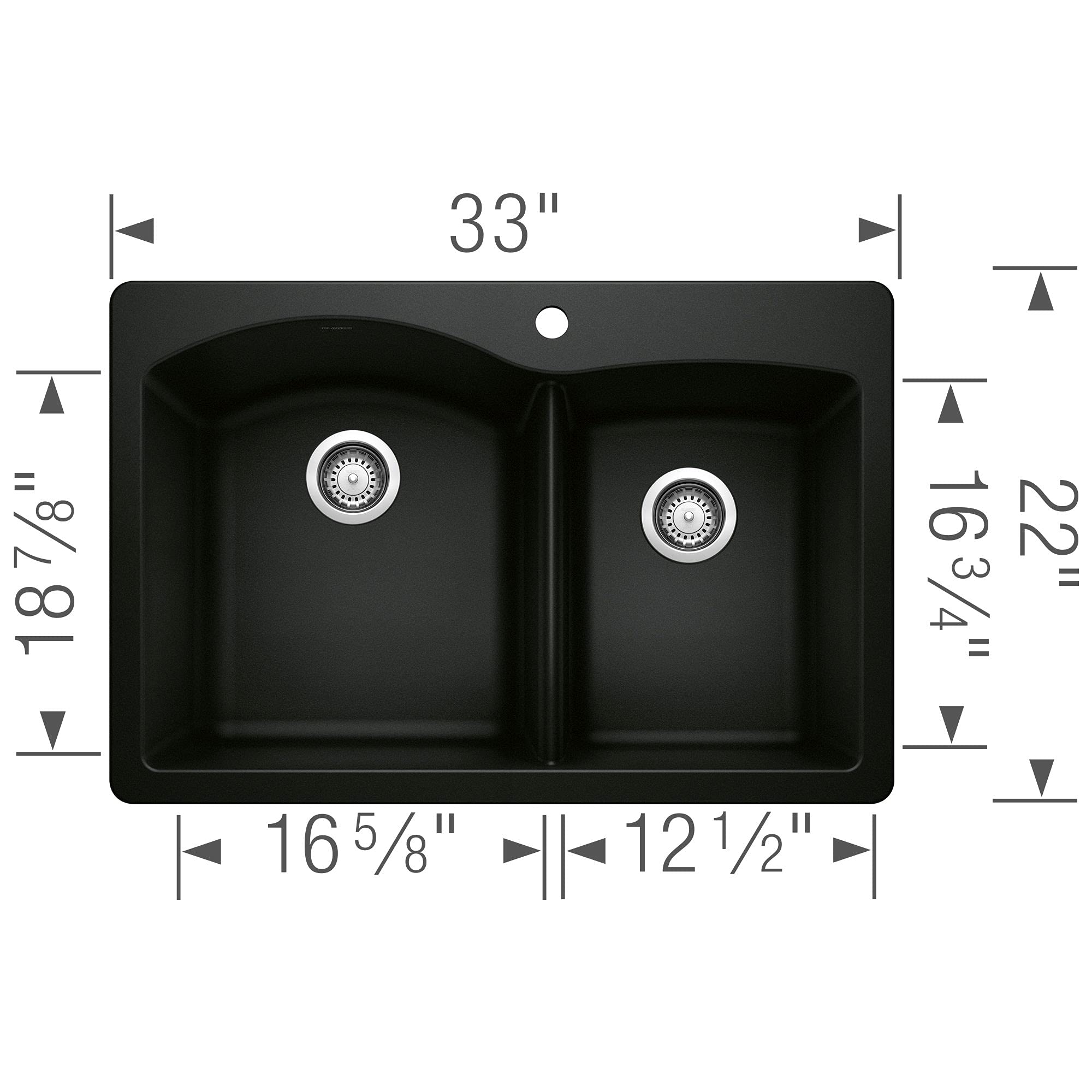 BLANCO Diamond Silgranit 60/40 Double Bowl Undermount or Drop-In Kitchen Sink, 33x22x9.5, Coal Black