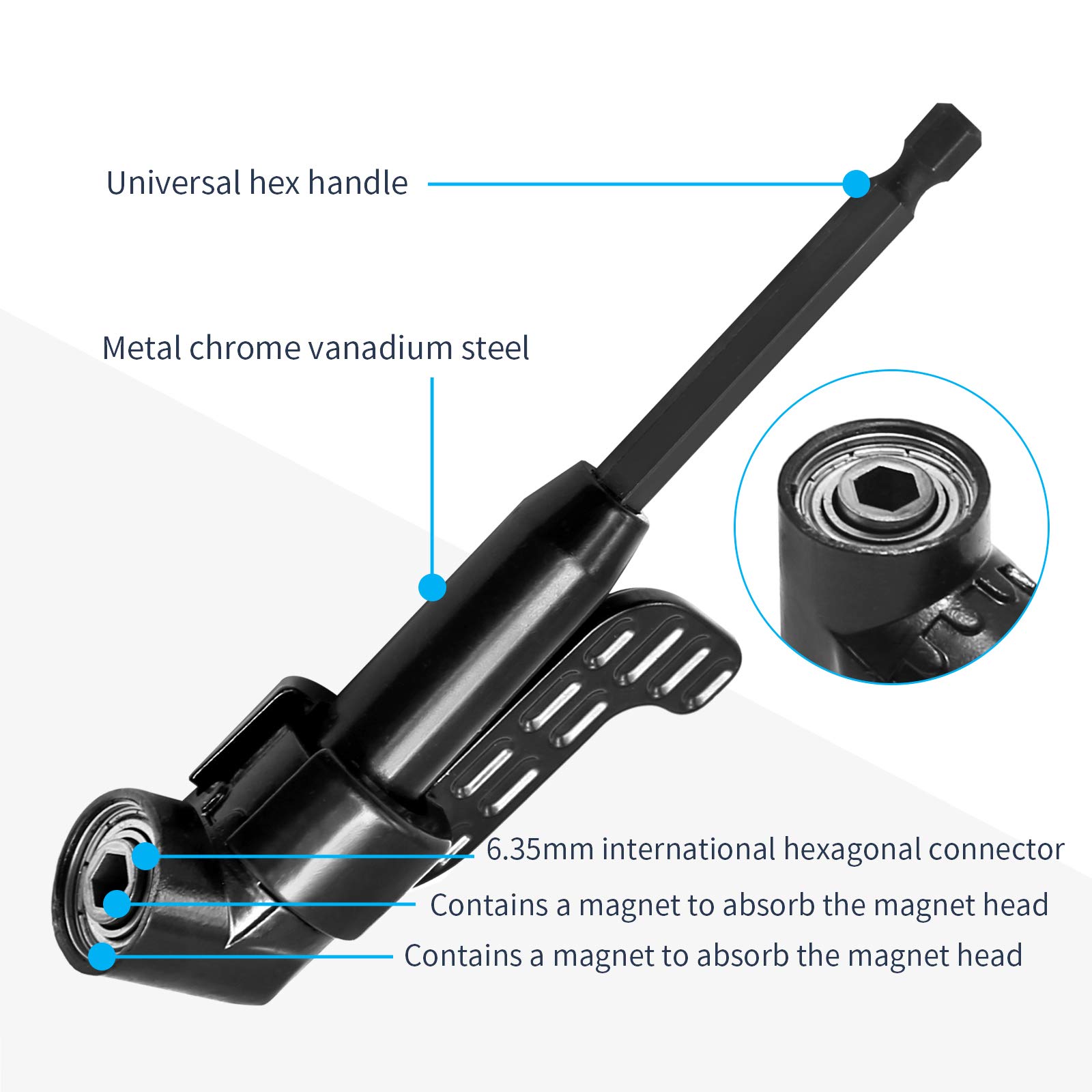 105 Degree Right Angle Drill Adapter, 1/4" Hex Shank Right Angle Drill Attachment for Screwdriver Bits, Drive Socket Adapter