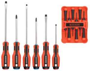 black+decker magnetic screwdriver set, phillips, flat head, and precision screwdrivers, 12-piece (bdht65002)