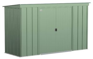 arrow classic steel storage shed, 10x4, sage green