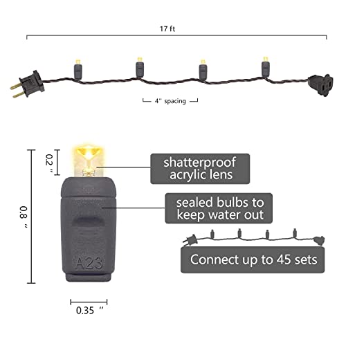 UL Certified LED Christmas String Lights, 17 Feet 50 Count 5MM Wide Angle Christmas Light Set, Brown Wire, Connectable String Light for Patio Garden Wedding Holiday (Warm White)