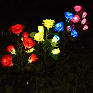 [Upgraded 6 Flowers]Solar Powered Artificial Rose Flower Lights,Waterproof Outdoor Garden Accent Lighting for Summer Country Field Yard Pathway Balcony Memorial Cemetery Gravesite Decorations, Yellow