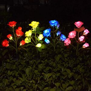 [Upgraded 6 Flowers]Solar Powered Artificial Rose Flower Lights,Waterproof Outdoor Garden Accent Lighting for Summer Country Field Yard Pathway Balcony Memorial Cemetery Gravesite Decorations, Yellow