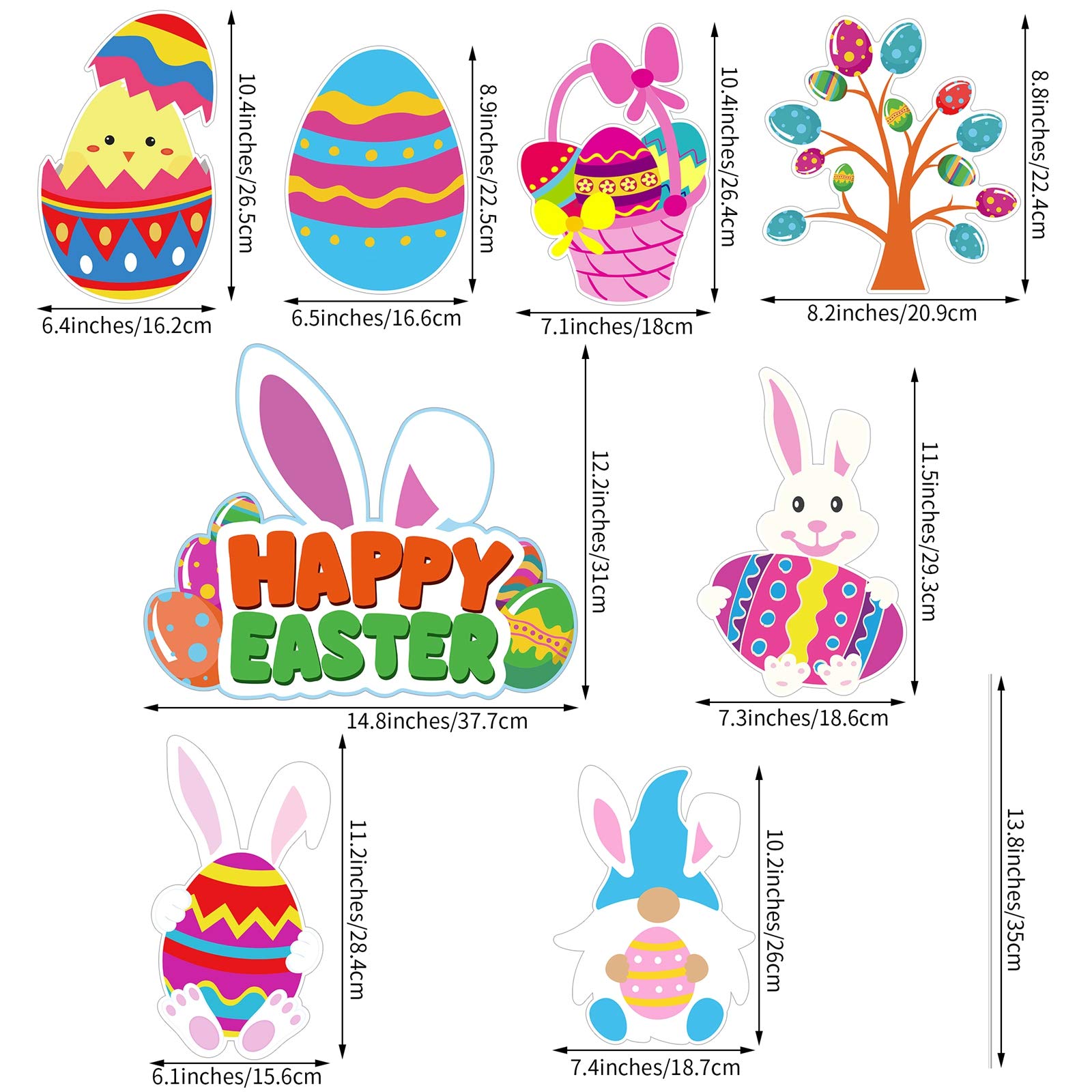 ADXCO 8 Pieces Easter Yard Sign Easter Outdoor Lawn Decorations with Stakes Easter Rabbit Eggs Yard Sign for Easter Party Yard Decor