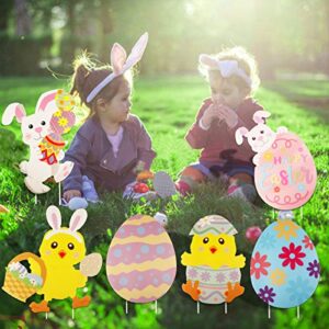 6 Pcs Easter Yard Signs Outdoor Easter Eggs Yard Signs Easter Yard Decorations Easter Lawn Decoration Easter Yard Art Decoration with 12 Plastic Stakes for Garden Lawn Yard Easter Props Decoration