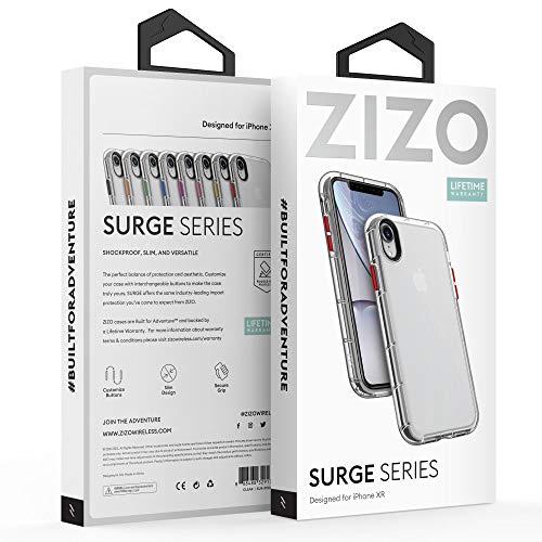 Zizo Surge Series for iPhone XR Case - Sleek Clear Case Customizable Buttons - Clear