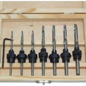 7 PCS Wood Countersink Drill Bits Set, SYWAN Counter Sinking Drill Bits with Stop Collars & Wrench for Carpentry Woodworking Screw Hole Cutter