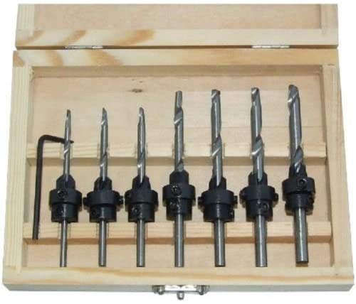 7 PCS Wood Countersink Drill Bits Set, SYWAN Counter Sinking Drill Bits with Stop Collars & Wrench for Carpentry Woodworking Screw Hole Cutter