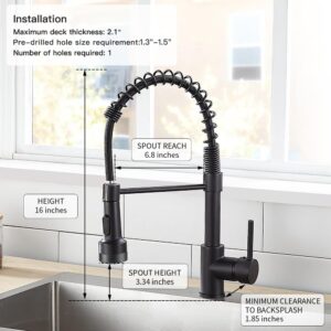 OWOFAN Kitchen Faucet with Sprayer Single Handle Pull Down Sprayer Spring Matte Black Kitchen Sink Faucet with LED Light 9005R