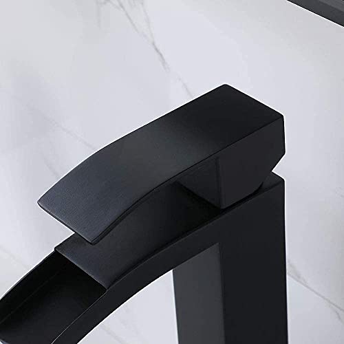 VCCUCINE Vessel Sink Faucet Black, Waterfall Bathroom Faucet, Single Hole Lavatory Vanity Sink Faucets with Pop Up Drain and Two 3/8" Hoses