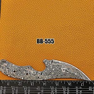 7.5 inches long hand forged rain drop pattern Damascus steel trailing point blank blade skinning knife, 3" long sharp cutting edge, 4" scale space with 6 pins hole