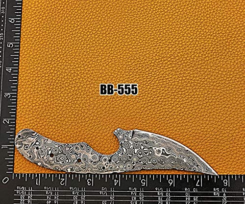 7.5 inches long hand forged rain drop pattern Damascus steel trailing point blank blade skinning knife, 3" long sharp cutting edge, 4" scale space with 6 pins hole