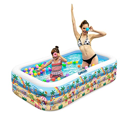 JOYIN Inflatable Kiddie Swimming Pool Full-Size Swim Center Beach Pattern for Seasonal Merriment Outdoor Kids/Family Activity, 120''*72''*22''