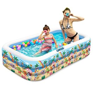 JOYIN Inflatable Kiddie Swimming Pool Full-Size Swim Center Beach Pattern for Seasonal Merriment Outdoor Kids/Family Activity, 120''*72''*22''