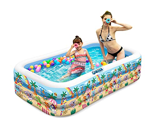 JOYIN Inflatable Kiddie Swimming Pool Full-Size Swim Center Beach Pattern for Seasonal Merriment Outdoor Kids/Family Activity, 120''*72''*22''