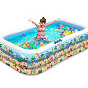 JOYIN Inflatable Kiddie Swimming Pool Full-Size Swim Center Beach Pattern for Seasonal Merriment Outdoor Kids/Family Activity, 120''*72''*22''