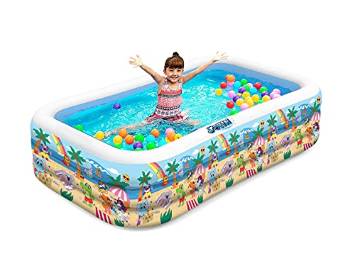 JOYIN Inflatable Kiddie Swimming Pool Full-Size Swim Center Beach Pattern for Seasonal Merriment Outdoor Kids/Family Activity, 120''*72''*22''