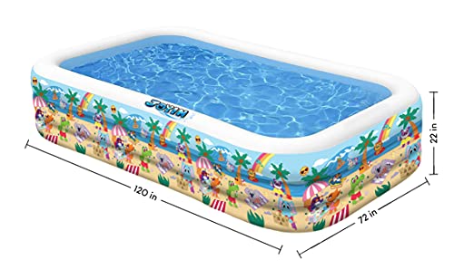 JOYIN Inflatable Kiddie Swimming Pool Full-Size Swim Center Beach Pattern for Seasonal Merriment Outdoor Kids/Family Activity, 120''*72''*22''