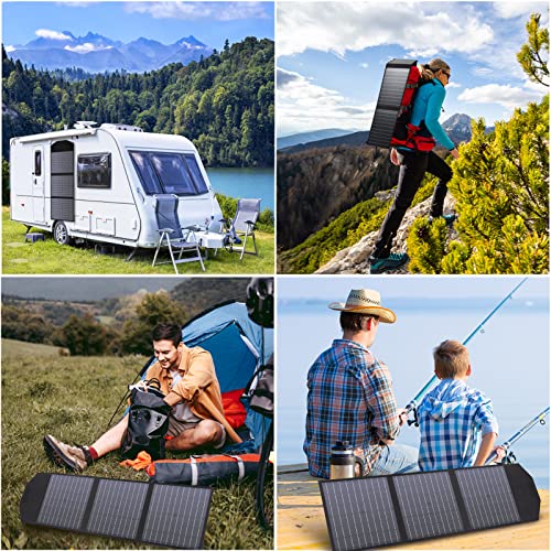 MARBERO 60W Foldable Solar Panel for Portable Power Station Solar Generator Portable Solar Panel QC3.0/PD 60W USB Port DC Output(10 Changeable Adapters) for Home, Camping, Travel, RV Trip