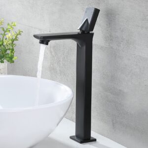 vapsint tall matte black bathroom vessel sink faucet,modern single handle vessel faucets single hole vanity mixer bowl tap bathroom sink faucet with water hoses