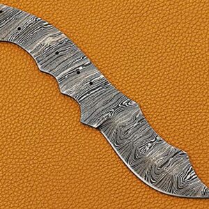 9" Long Dao Blade, Hand Forged Ladder Pattern Damascus Steel Blank Blade, 4.5" Long Blade with 4" Cutting Edge, 4.5" Finger Serrated Scale with 5 pin Holes