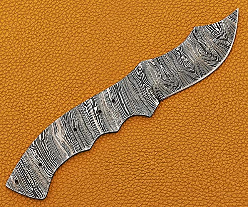 9" Long Dao Blade, Hand Forged Ladder Pattern Damascus Steel Blank Blade, 4.5" Long Blade with 4" Cutting Edge, 4.5" Finger Serrated Scale with 5 pin Holes