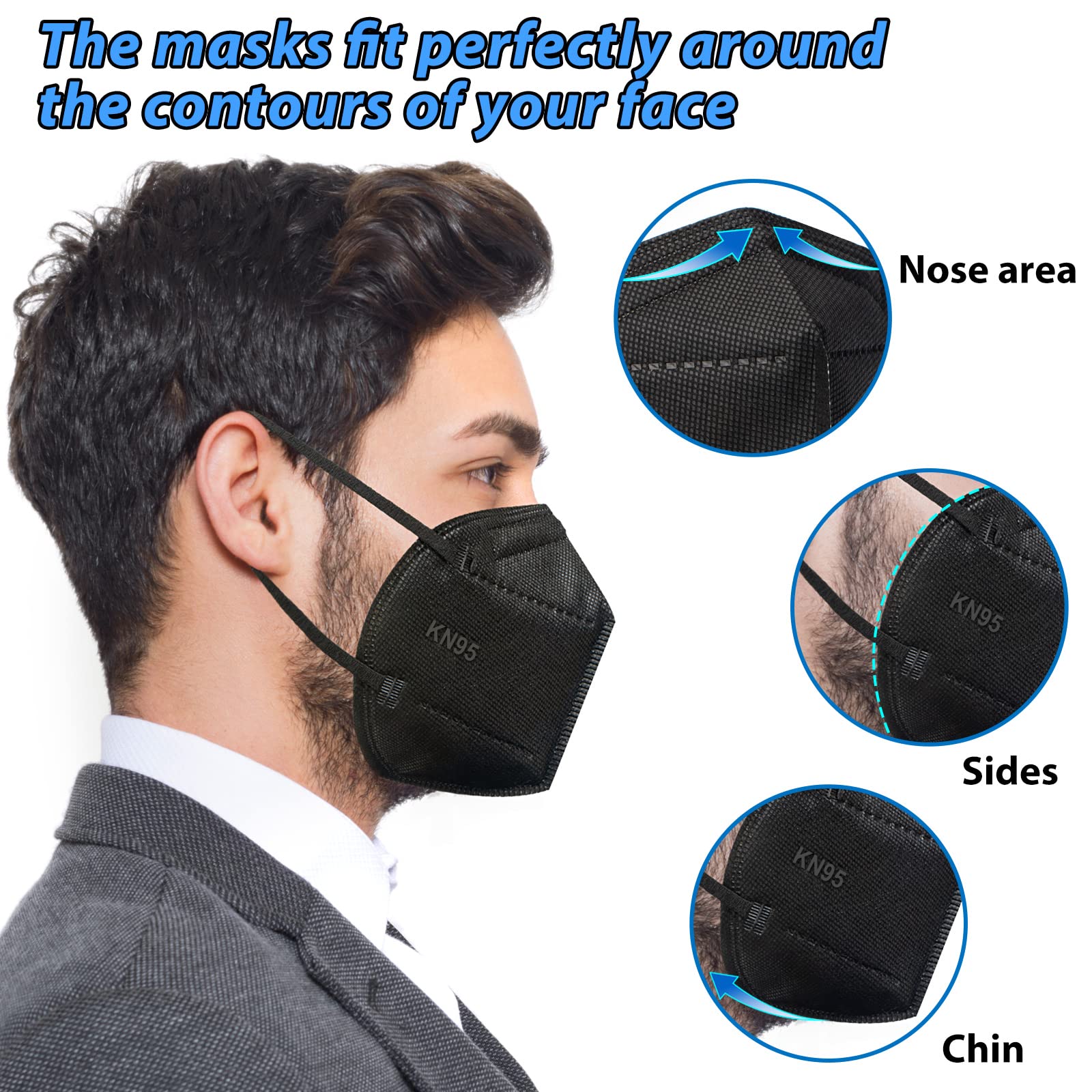 OKIAAS 25 Pack KN95 Face Mask, 5-Layer masks disposable kn95 Black,Face Protection Against PM2.5, Dust, Pollen and Haze, for Women, Men