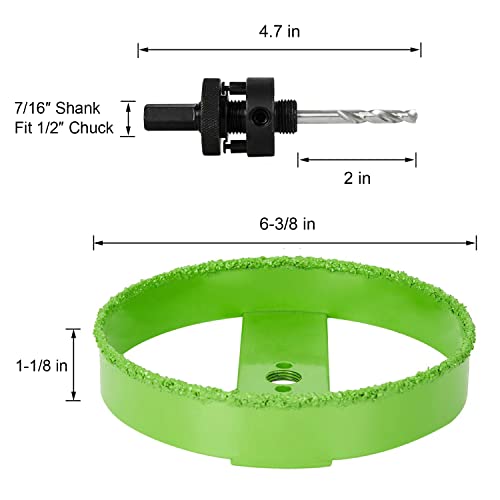 HLOFIZI 6-3/8 Hole Saw for 6" Recessed Lights, Carbide Grit Holes Saw Cutting Plaster Drywall Ceiling Sheetrock, Green