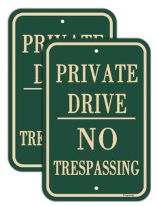 2 pack private drive no trespassing signs 12 x 18 inches private drive sign no trespassing sign metal reflective sturdy rust aluminum weather waterproof durable ink easy to install