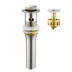 pop up sink drain stopper for bathroom vessel vanity sink art basin brushed nickel,small cap with overflow, metal pop up drain strainer with detachable basket stopper