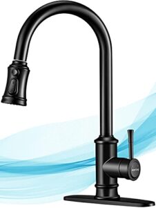 kitchen faucet-watersong transitional kitchen faucet with pull down sprayer, kitchen sink faucet with single handle&deck plate, 3 mode kitchen sprayer, rv kitchen faucet, easy dishwashing, matte black