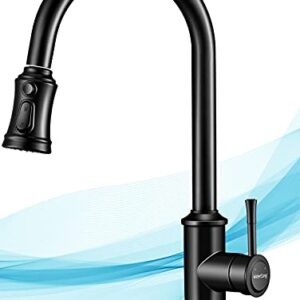 Kitchen Faucet-WaterSong Transitional Kitchen Faucet with Pull Down Sprayer, Kitchen Sink Faucet with Single Handle&Deck Plate, 3 Mode Kitchen Sprayer, RV kitchen Faucet, Easy Dishwashing, Matte Black