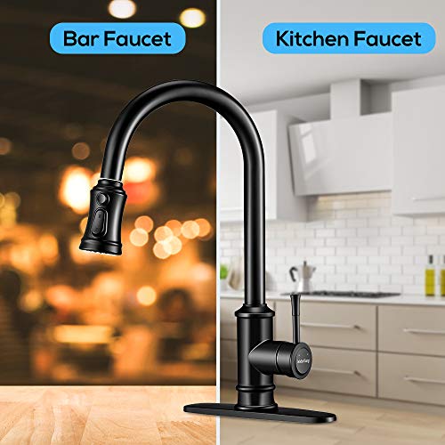 Kitchen Faucet-WaterSong Transitional Kitchen Faucet with Pull Down Sprayer, Kitchen Sink Faucet with Single Handle&Deck Plate, 3 Mode Kitchen Sprayer, RV kitchen Faucet, Easy Dishwashing, Matte Black