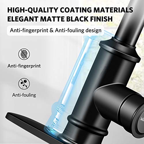 Kitchen Faucet-WaterSong Transitional Kitchen Faucet with Pull Down Sprayer, Kitchen Sink Faucet with Single Handle&Deck Plate, 3 Mode Kitchen Sprayer, RV kitchen Faucet, Easy Dishwashing, Matte Black