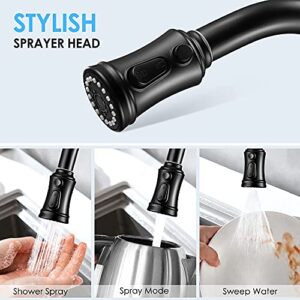 Kitchen Faucet-WaterSong Transitional Kitchen Faucet with Pull Down Sprayer, Kitchen Sink Faucet with Single Handle&Deck Plate, 3 Mode Kitchen Sprayer, RV kitchen Faucet, Easy Dishwashing, Matte Black