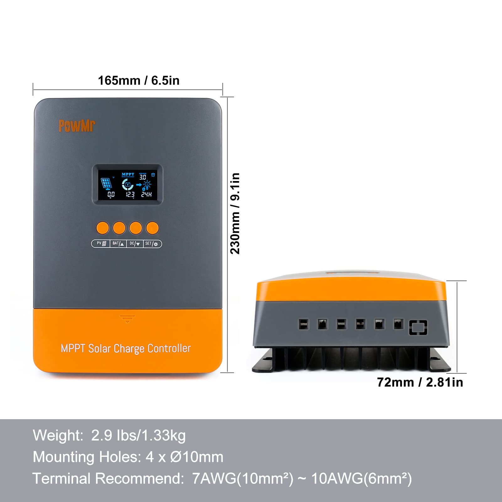 PowMr 60AMP MPPT Charg Controller, Fit for 12V 24V 36V 48V Lead-Acid Lithium Battery, MAX 160V 2880W Input Solar Charge Controller