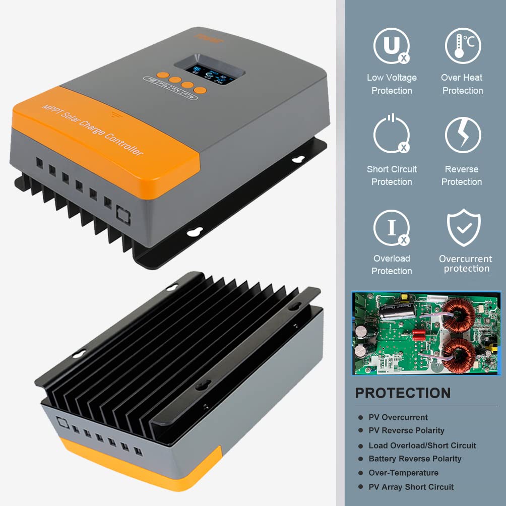 PowMr 60AMP MPPT Charg Controller, Fit for 12V 24V 36V 48V Lead-Acid Lithium Battery, MAX 160V 2880W Input Solar Charge Controller