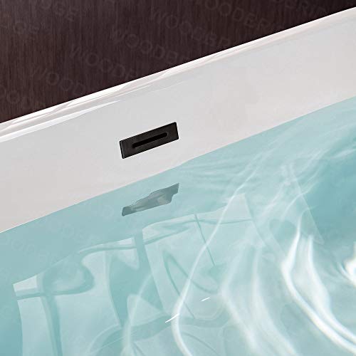 WOODBRIDGE 59" Acrylic Freestanding Bathtub Contemporary Soaking White Tub with Matte Black Overflow and Drain，B0014-MB-Drain &O