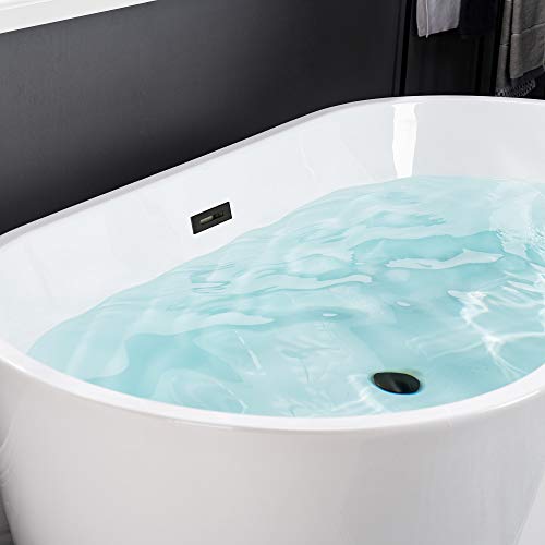 WOODBRIDGE 59" Acrylic Freestanding Bathtub Contemporary Soaking White Tub with Matte Black Overflow and Drain，B0014-MB-Drain &O