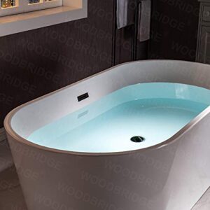 WOODBRIDGE 59" Acrylic Freestanding Bathtub Contemporary Soaking White Tub with Matte Black Overflow and Drain，B0014-MB-Drain &O