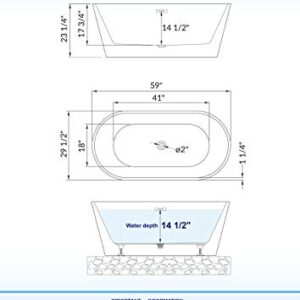 WOODBRIDGE 59" Acrylic Freestanding Bathtub Contemporary Soaking White Tub with Matte Black Overflow and Drain，B0014-MB-Drain &O