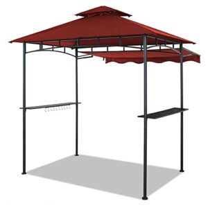 charmeleon double tiered grill gazebo 11x 5, outdoor bbq patio canopy tent with stretchable side awning (burgundy)