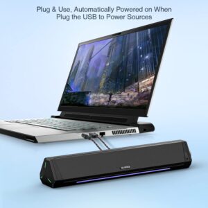 Computer Speakers, Bluetooth Soundbar, HiFi Stereo, 3.5mm Aux-in Connection, USB Powered Speakers for Desktop Monitor, PC, Laptop, Tablets