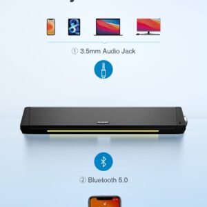 Computer Speakers, Bluetooth Soundbar, HiFi Stereo, 3.5mm Aux-in Connection, USB Powered Speakers for Desktop Monitor, PC, Laptop, Tablets