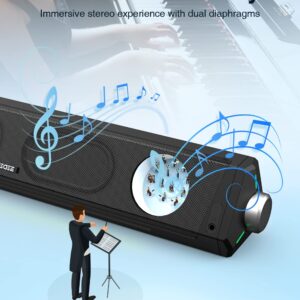 Computer Speakers, Bluetooth Soundbar, HiFi Stereo, 3.5mm Aux-in Connection, USB Powered Speakers for Desktop Monitor, PC, Laptop, Tablets