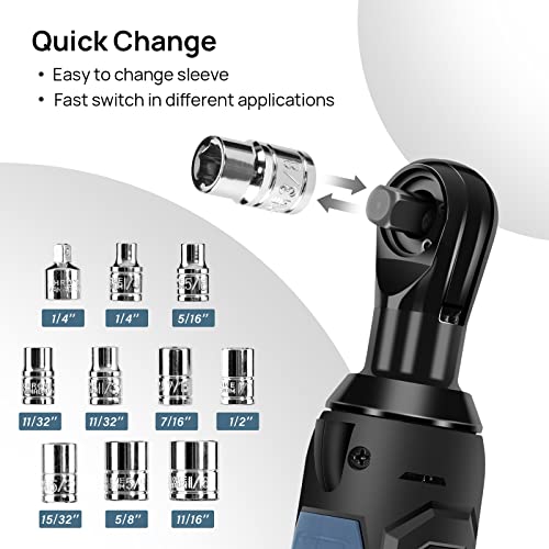 C P CHANTPOWER Cordless Ratchet Wrench Set, 3/8'' 37 Ft-lbs 12V Power Ratchet Wrench with 1H Fast Charge, Variable Speeds, 2 x 2.0Ah Lithium-Ion Batteries and 10 Sockets