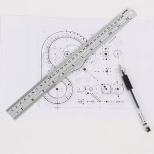 12 Inch Stainless Steel Ruler Metal Ruler Kit with Conversion Table Metric Straight Edge Linear Measurement Ruler 30CM